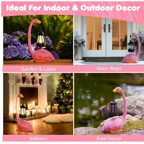 Accents | Flamingo Statue W Solar Lantern Bird Sculpture Yard Art ...